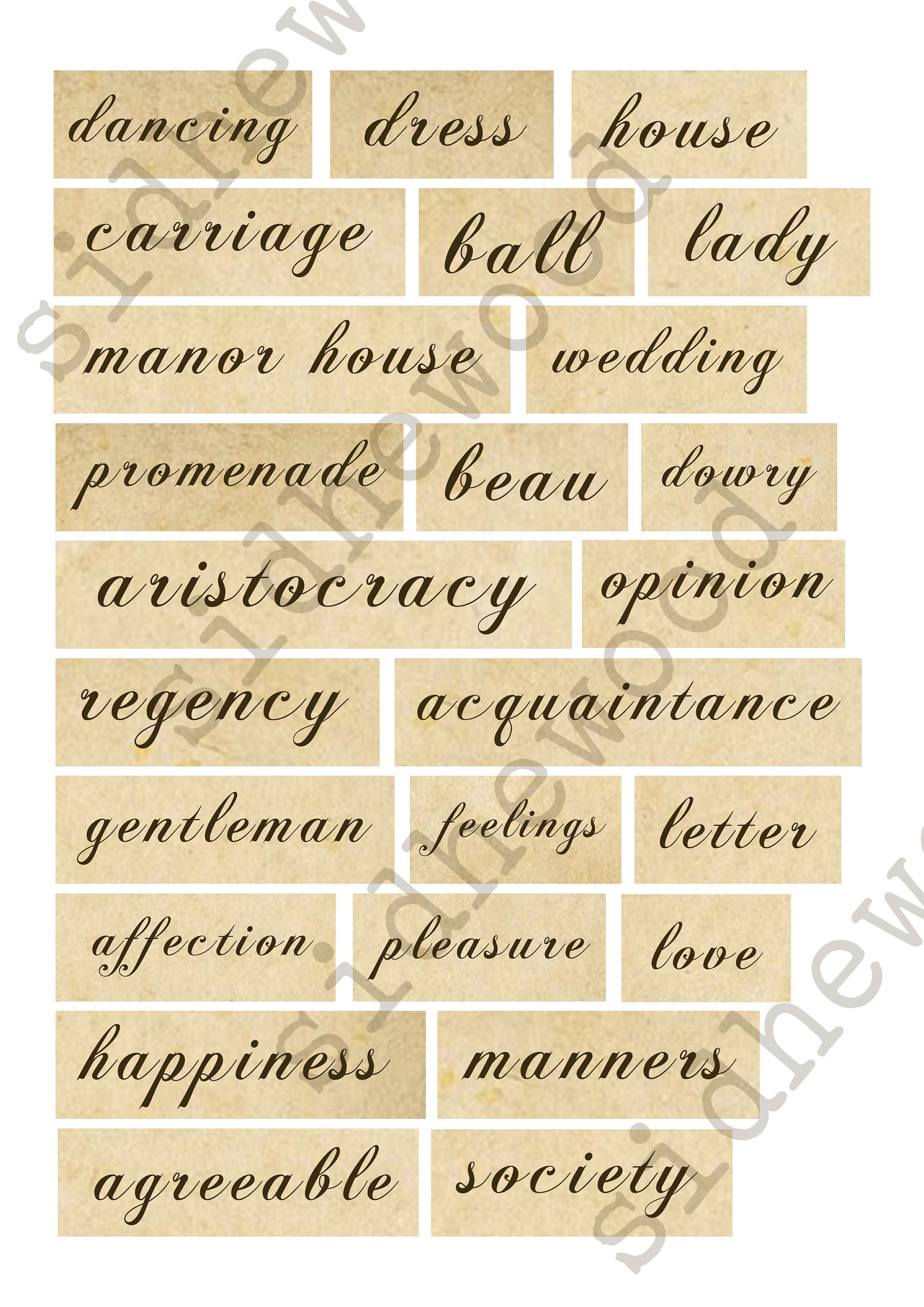 Regency Words - for Junk Journals, Ephemera, Printable Paper Crafts ...