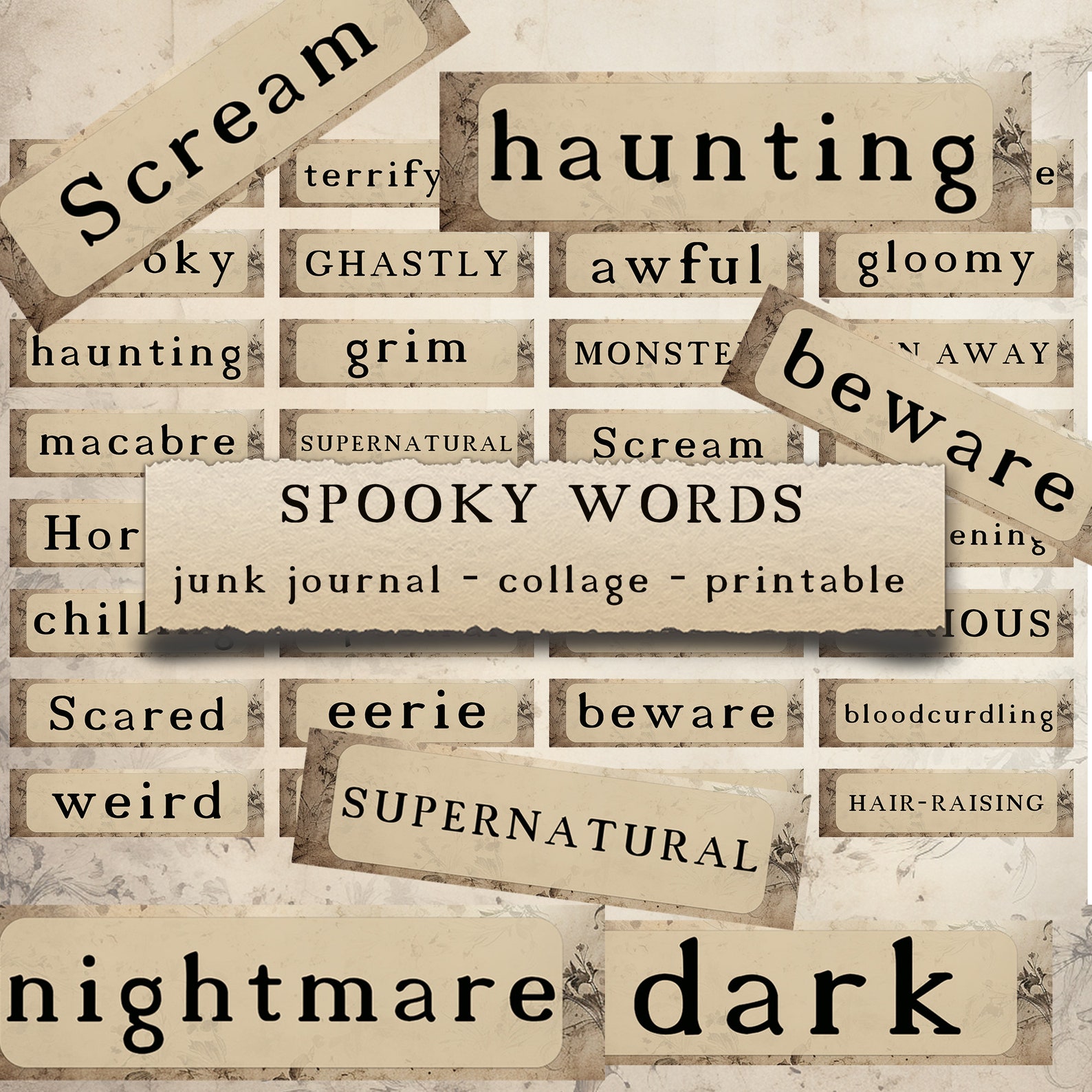 Spooky Words - for Junk Journals, Ephemera, Printable Paper Crafts ...