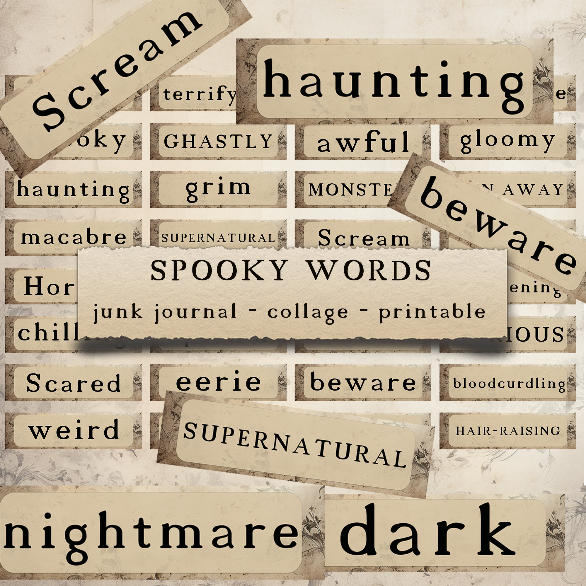 Spooky Words for Junk Journals, Ephemera, Printable Paper Crafts ...