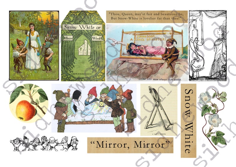 Snow White Collage Sheet - Words and Pictures for Junk Journals, Paper ...