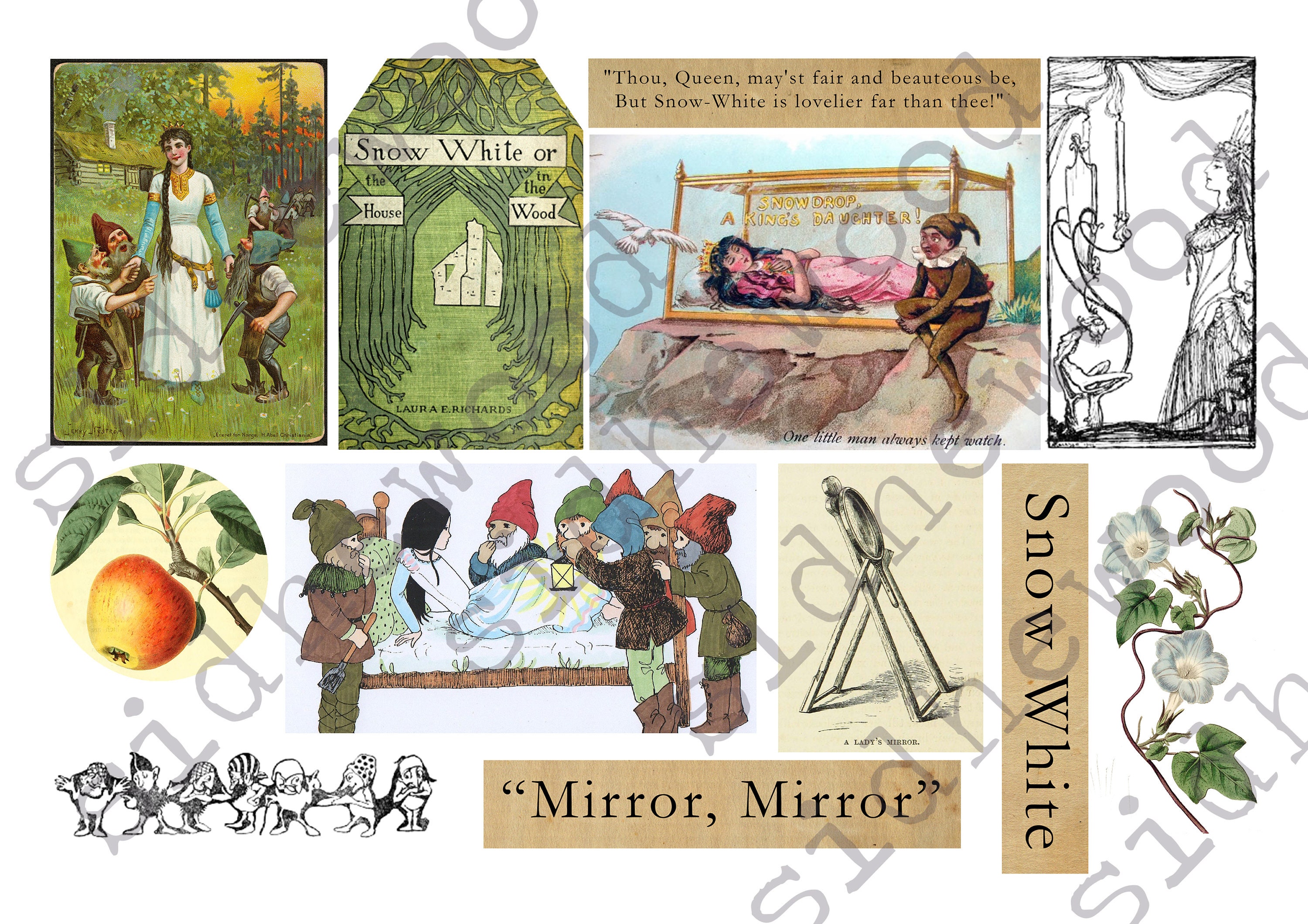 Snow White Collage Sheet - Words and Pictures for Junk Journals, Paper ...