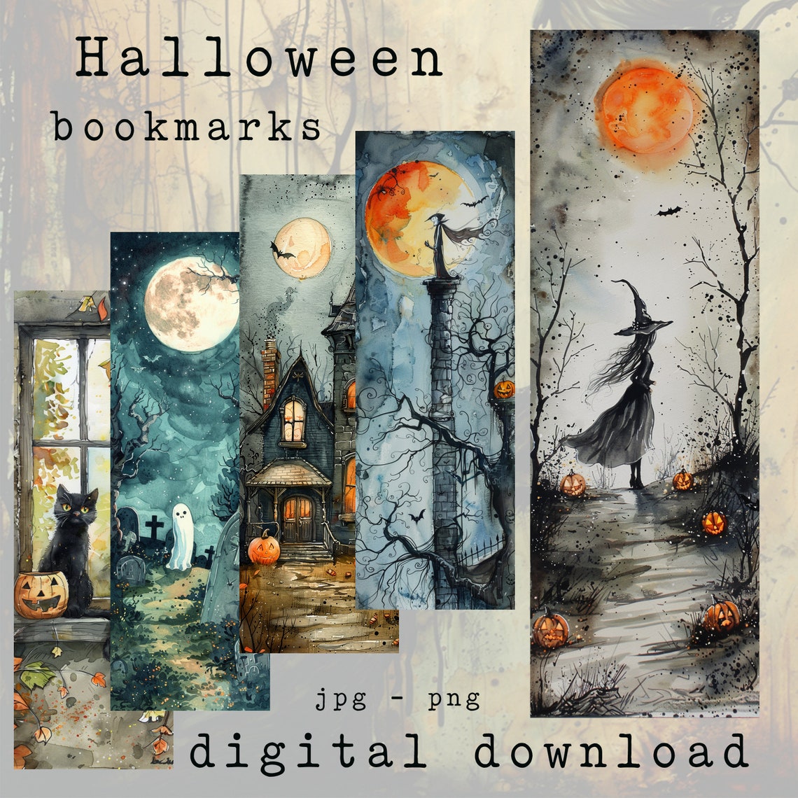 Halloween Bookmarks - Digital Download, Printable, Magic, Whimsical - Etsy