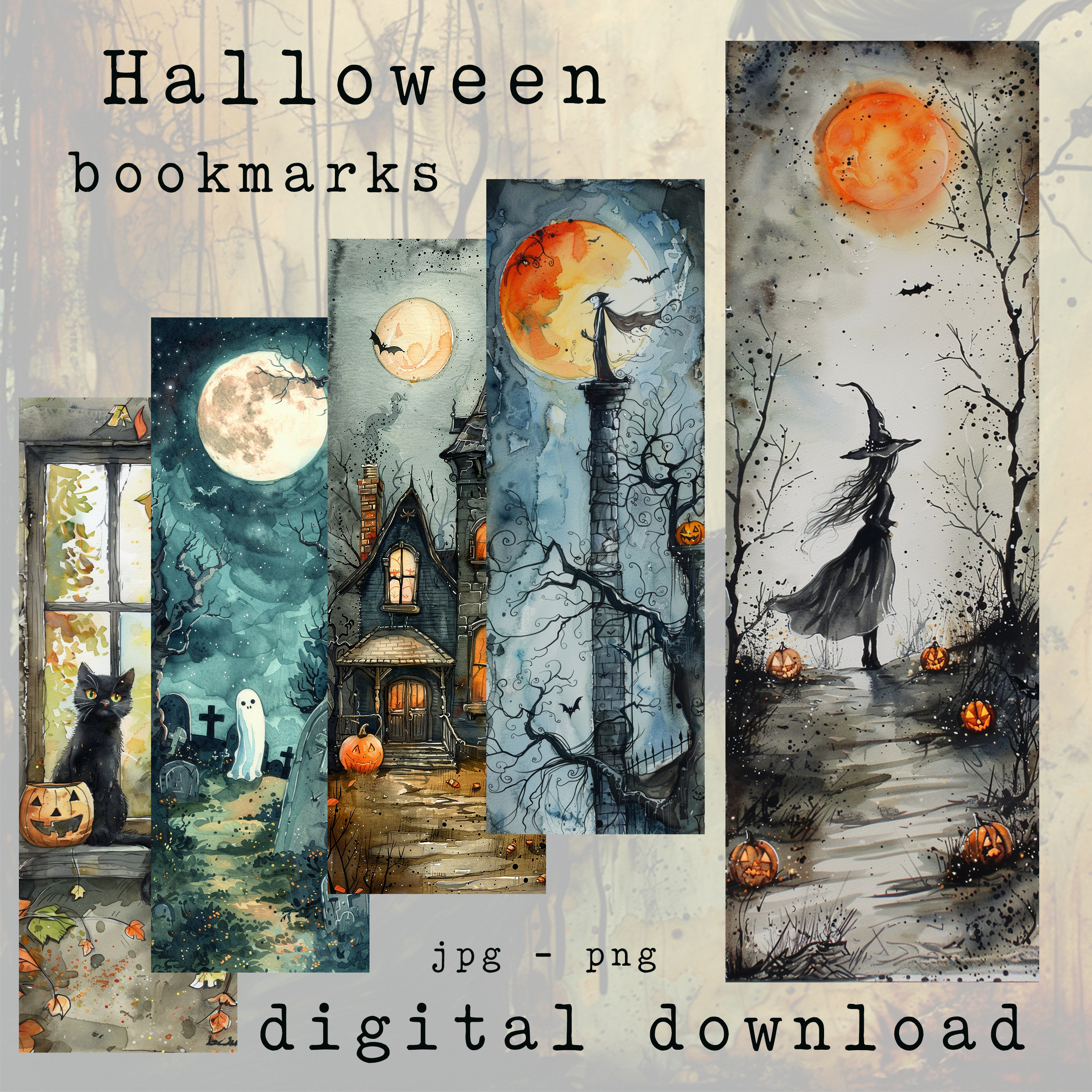 Halloween Bookmarks - Digital Download, Printable, Magic, Whimsical - Etsy
