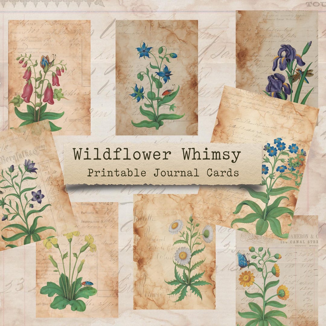 Wildflower Whimsy - 8 Atc Size Printable Journal Cards, for Junk ...