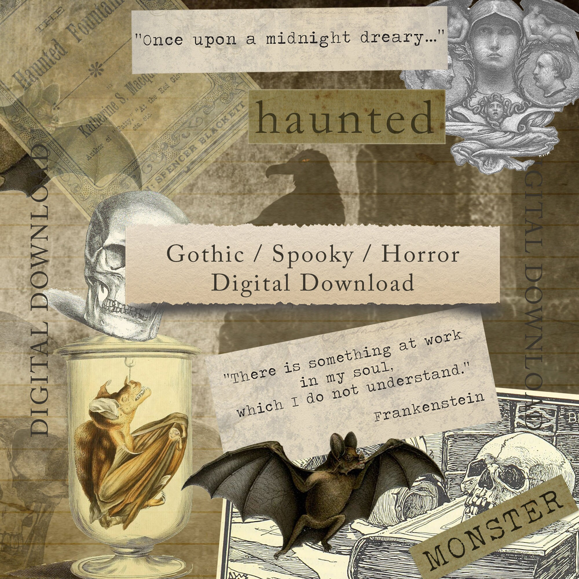 Gothic / Horror / Halloween - Junk Journal, Spooky Ephemera, Printable ...