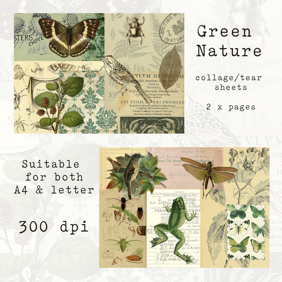 Green Nature Collage Sheet Junk Journals, Printable Paper Crafts ...