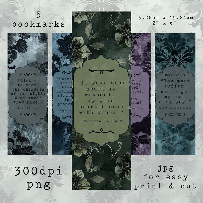 Gothic Horror Bookmarks - Digital Download, Printable, Gothic Novels ...