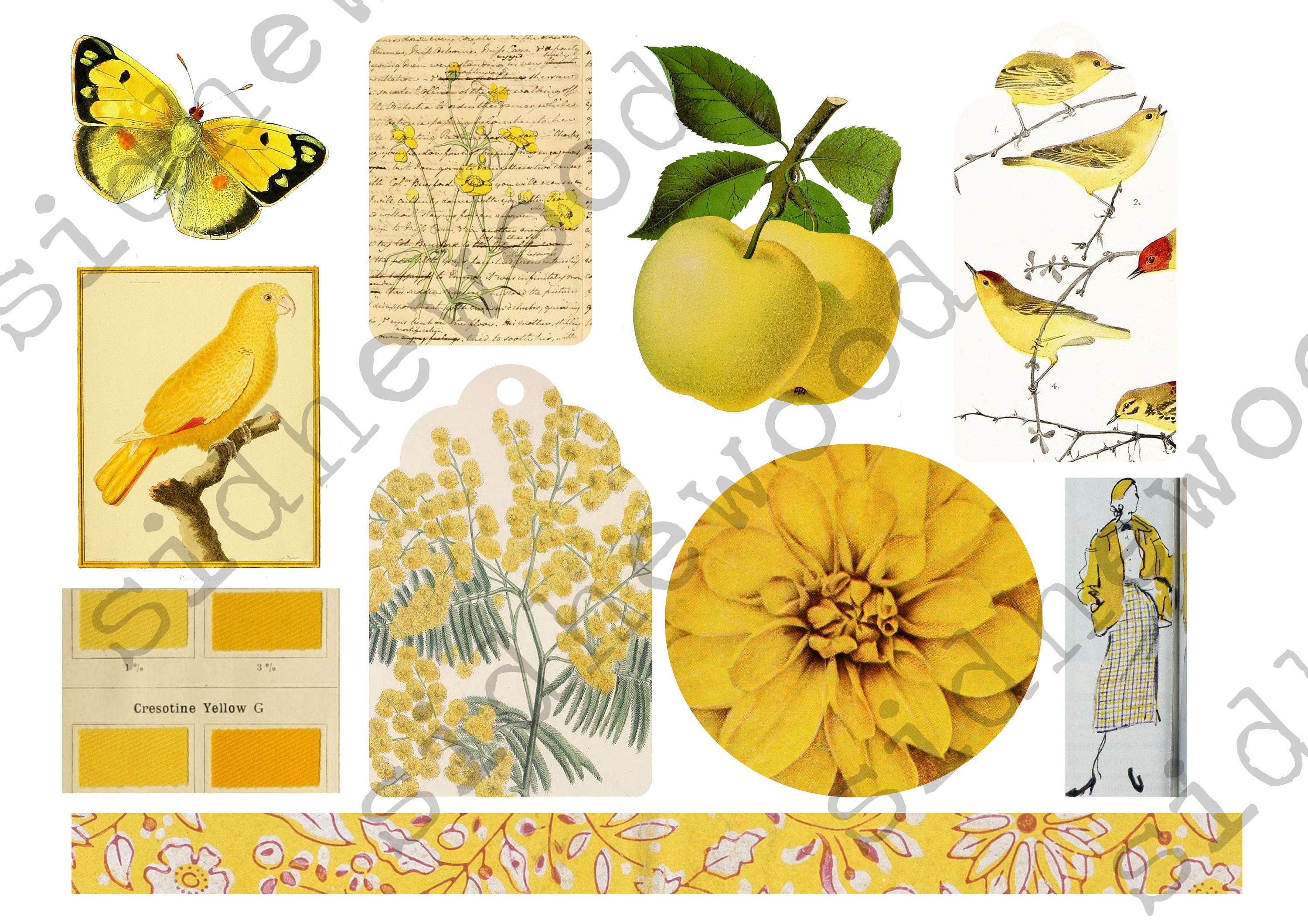 Yellow - Ephemera, Junk Journals, Printable Paper Crafts, Scrapbooking ...