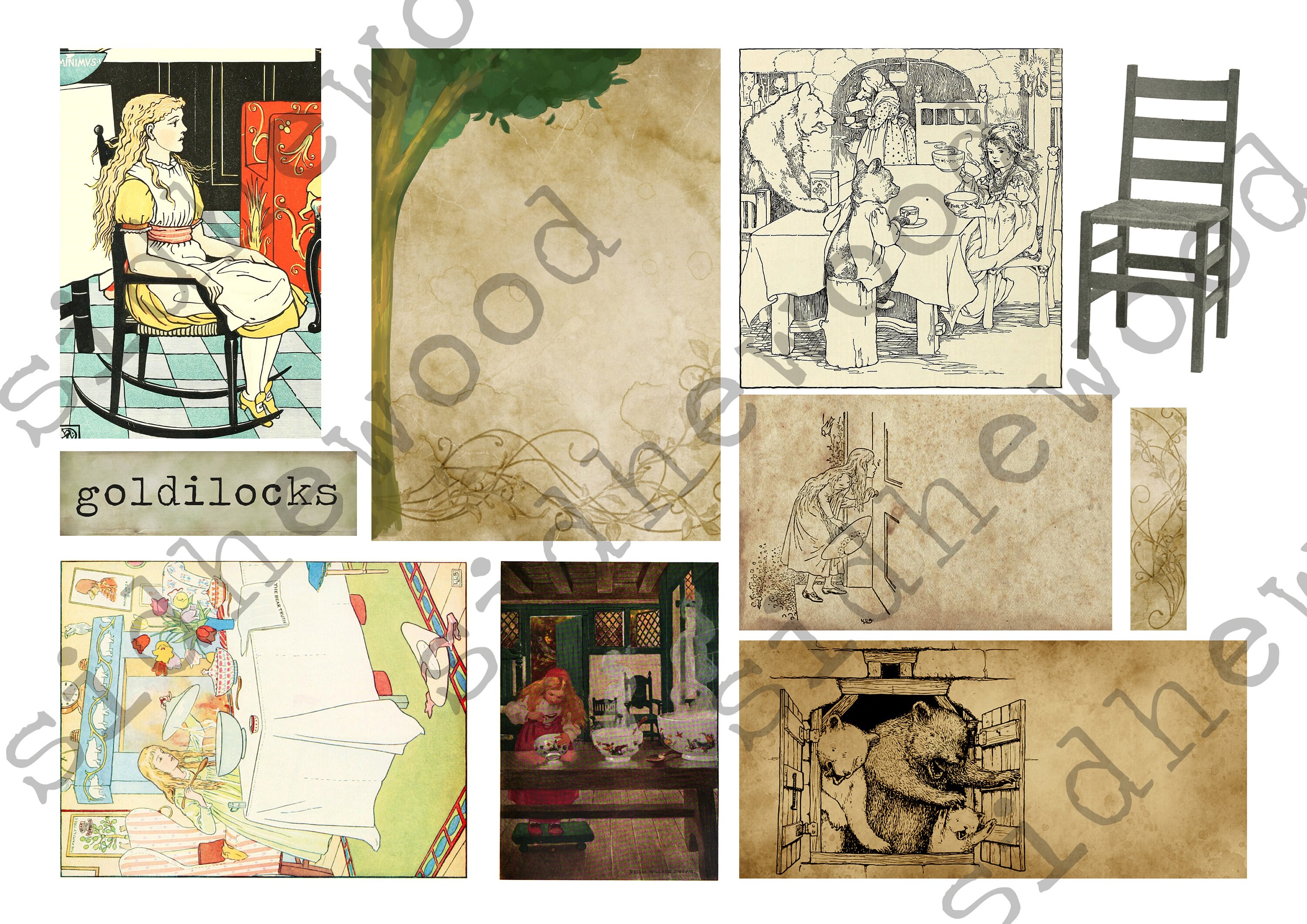 Three Bears Collage Sheet Words & Pictures for Junk Journals, Printable ...