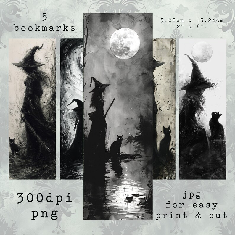 Witch & Her Cat Bookmarks - Digital Download, Printable, Witchy, Magic ...