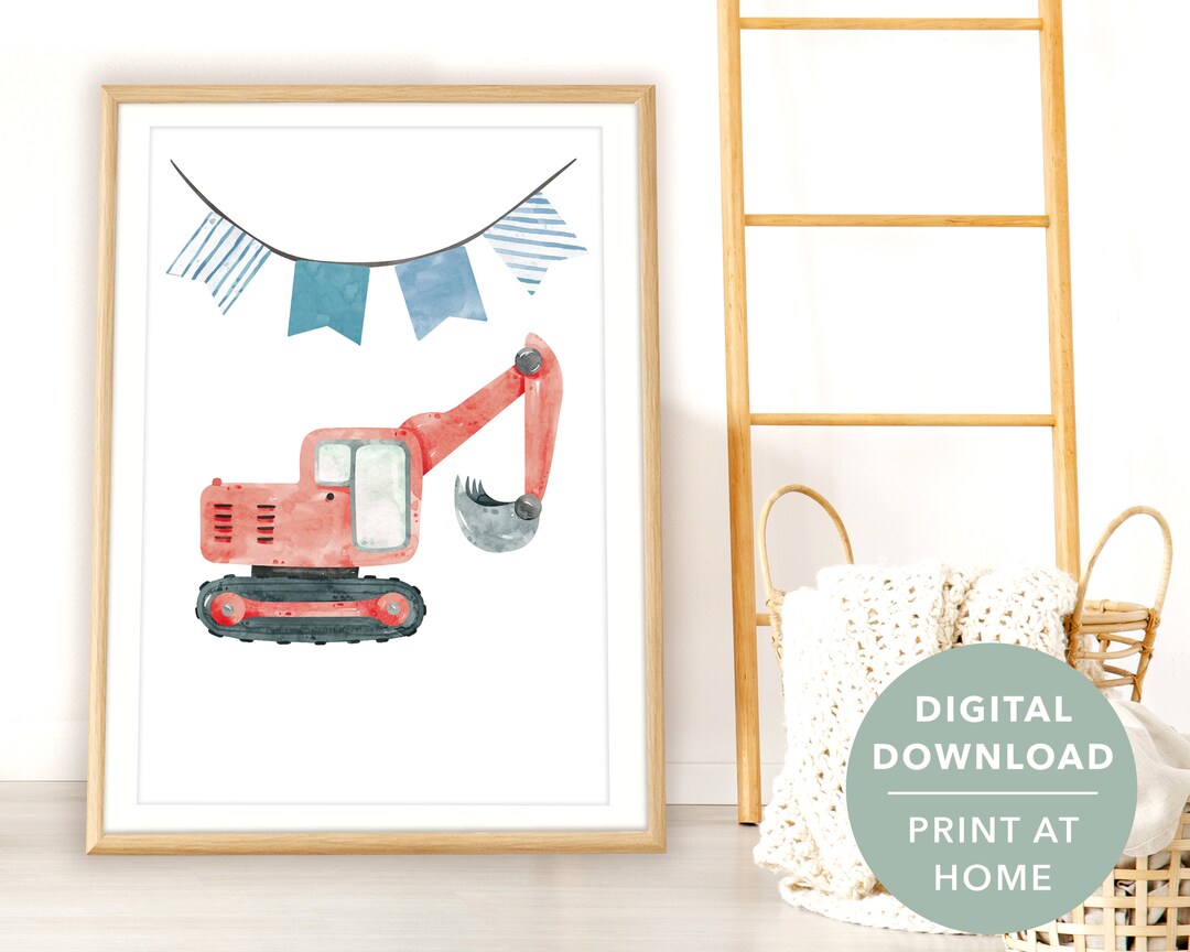 DIGITAL DOWNLOAD Digger Print, Printable Digger Print, Red Nursery ...