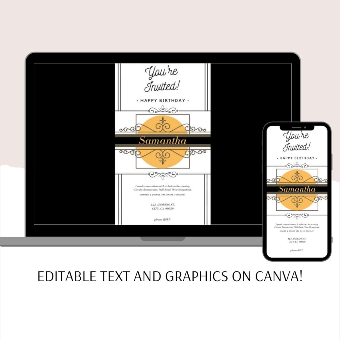 Evite, Digital Download, Invitation, Birthday Invite, Floral, Elegant ...