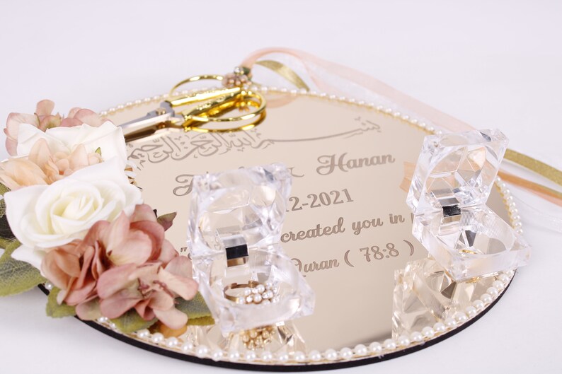 Personalized Wedding Ring Plate Ring Box Scissor Gift Set - Etsy Canada