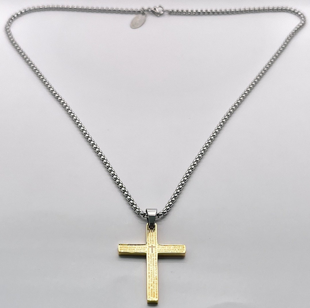 Men's Stainless Steel Cross Pendant Necklace, 21 Inch Chain - Etsy