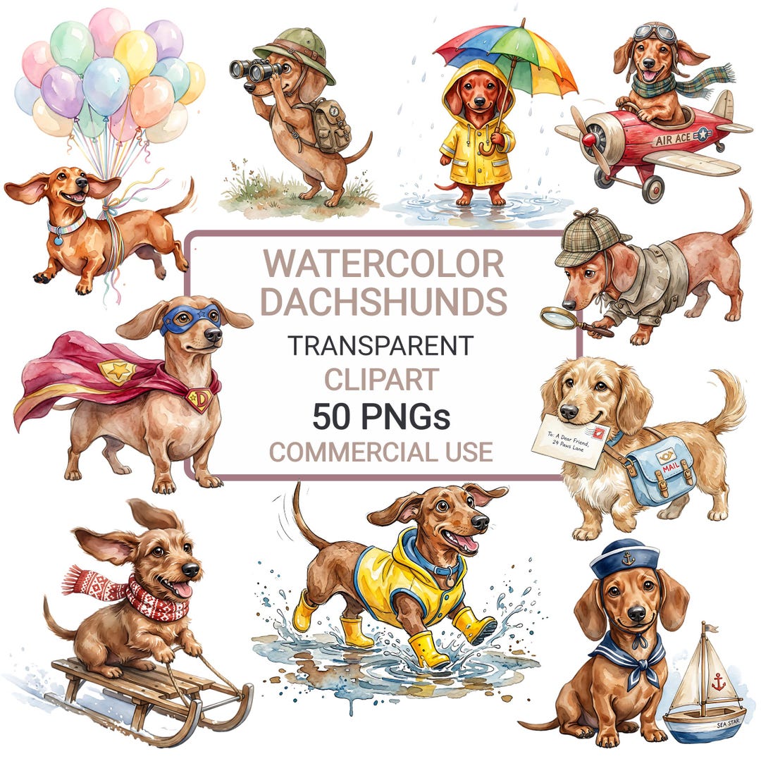 Dachshund PNG Clipart Bundle Watercolor Dachshund Pngs Cute Doxie Dog ...