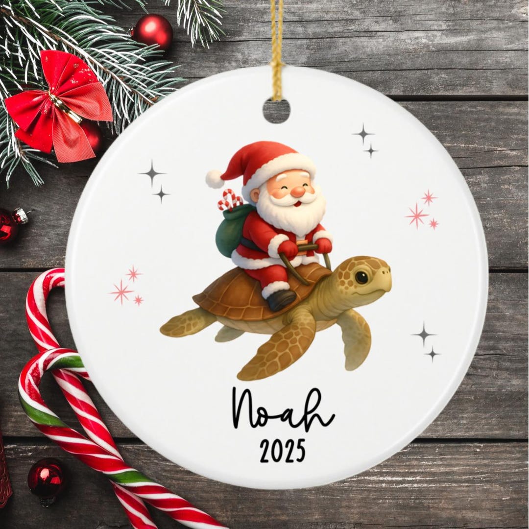 Personalized Santa Sea Turtle Christmas Ornament Holiday Kids Ornament ...