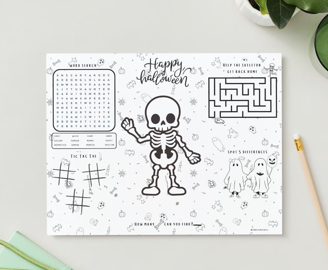 Halloween Coloring Placemat Printable Halloween Party Coloring Page ...