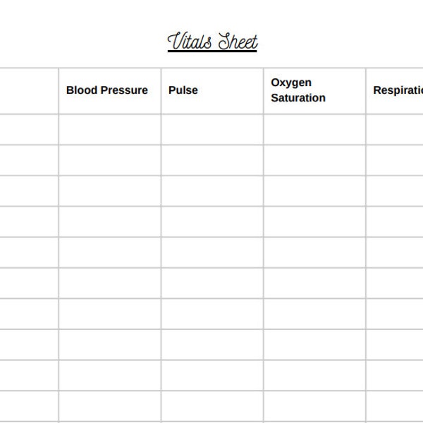 Nurse Vital Sign Sheet - Etsy