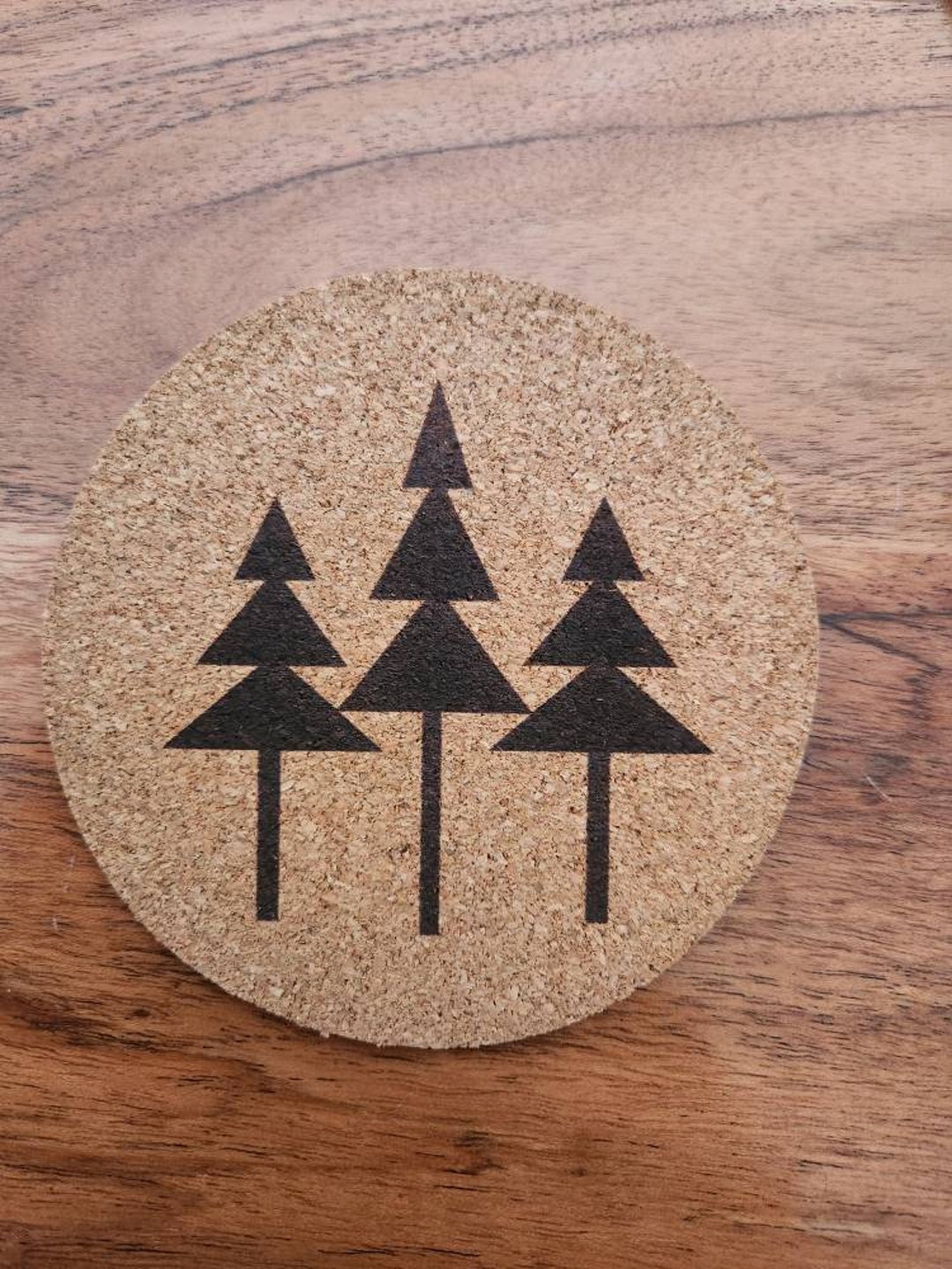 Customizable Cork Coasters, Forest Trees, Cabin, Lakehouse, Bedside ...