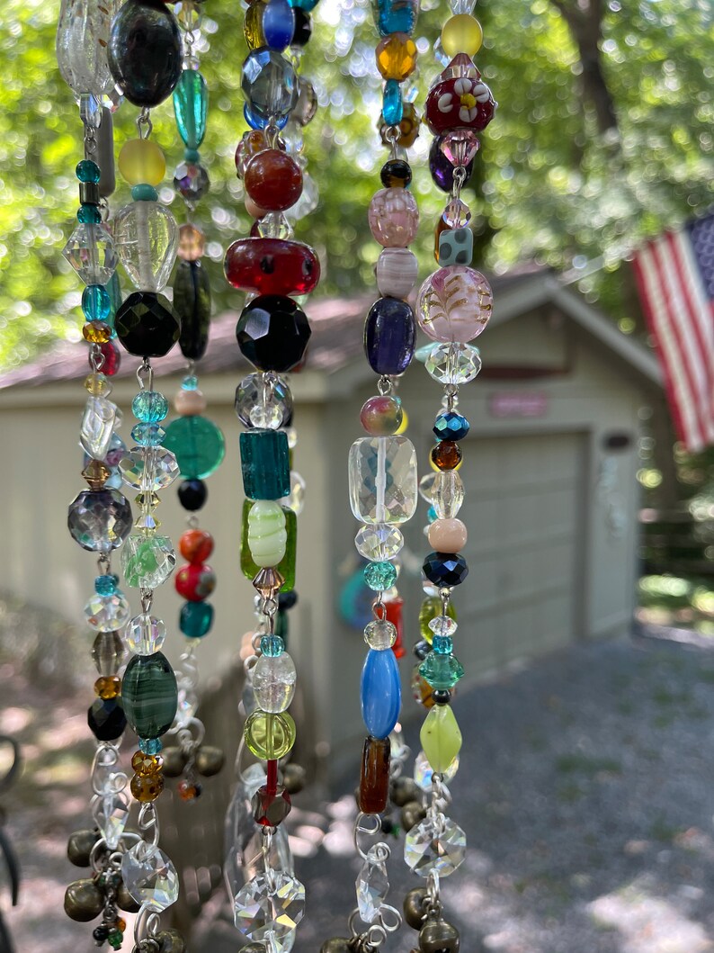 Glass Beaded Suncatcher Chimes With Tiny Bells and Vintage Crystal ...