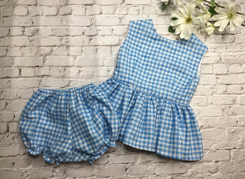 Upsy Daisy Top/dress & Matching Bloomers Set - Bright Blue Linen Blend ...