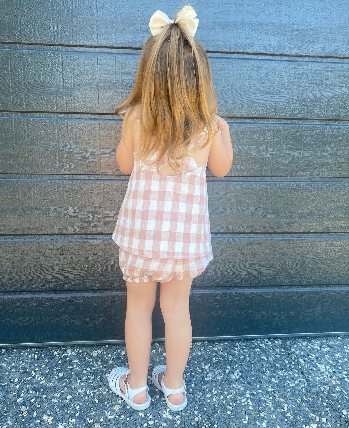 Cross Strap Linen Shift Top & Bloomers Set Dusty Pink Linen Gingham - Etsy