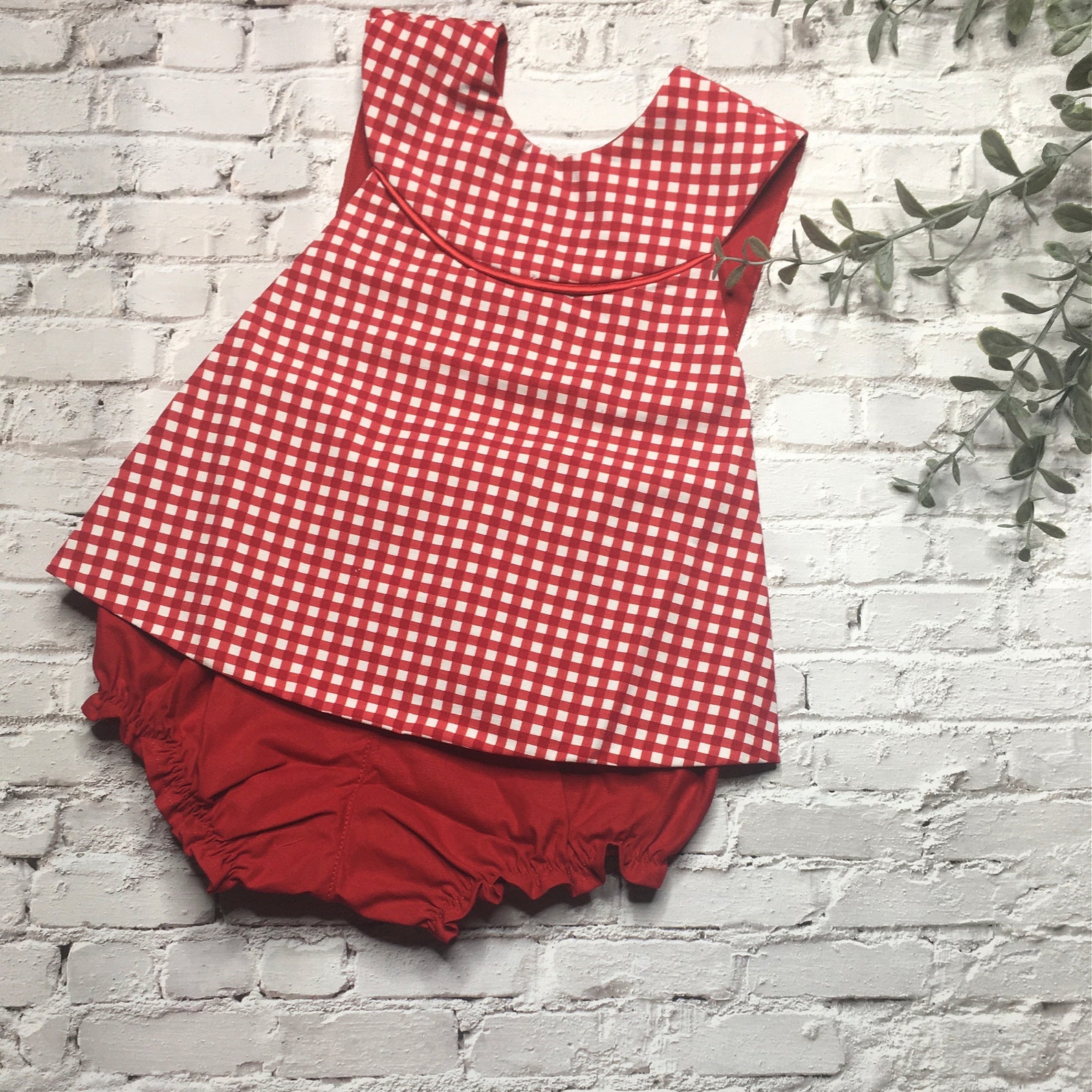 Piped Yoke Cross Over Top With Denim and Red Bloomers Set Red and White ...