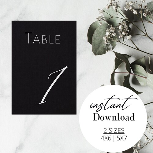 Modern Wedding Table Numbers Template Classic Black and White - Etsy