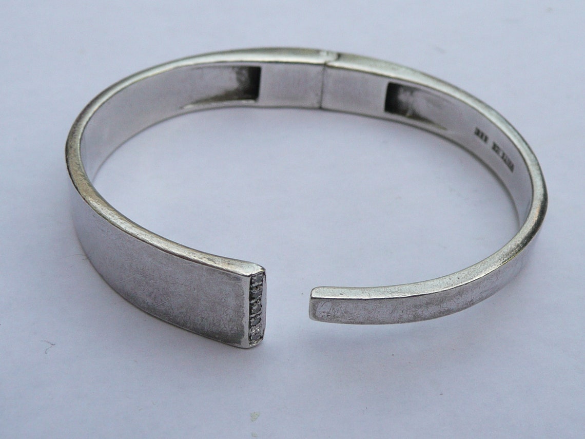 Super Vintage Solid 925 Silver and Diamond Hinge Bangle - Etsy UK