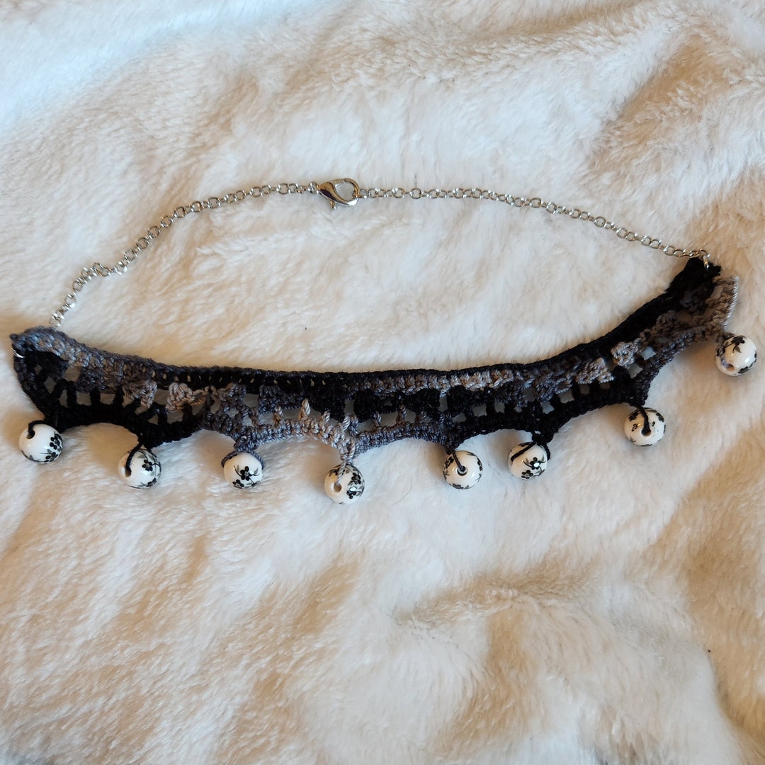 Black and White Crochet Porcelain China Beaded Choker Necklace - Etsy