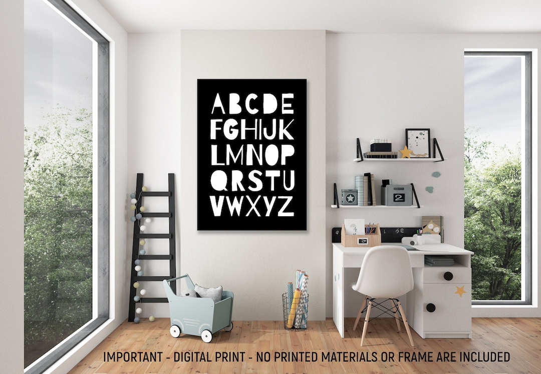 Alphabet Wall Art, Nursery Printable, Kids Room Decor, Black and White ...