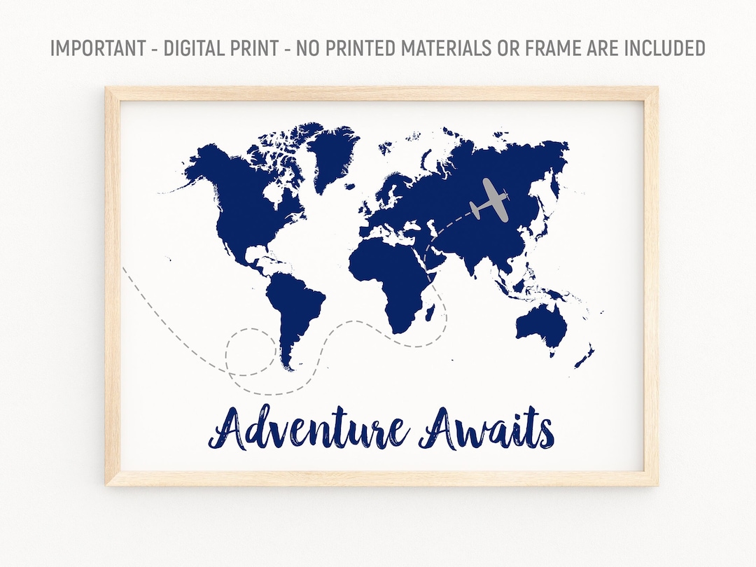 Adventure Awaits World Map Print: Kids Room Aviation Decor (digital ...
