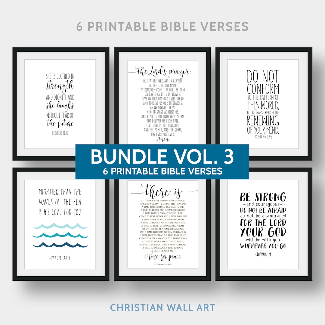 6 Bible Verses Printable Set, Bible Verse Art Bundle, Christian Wall ...