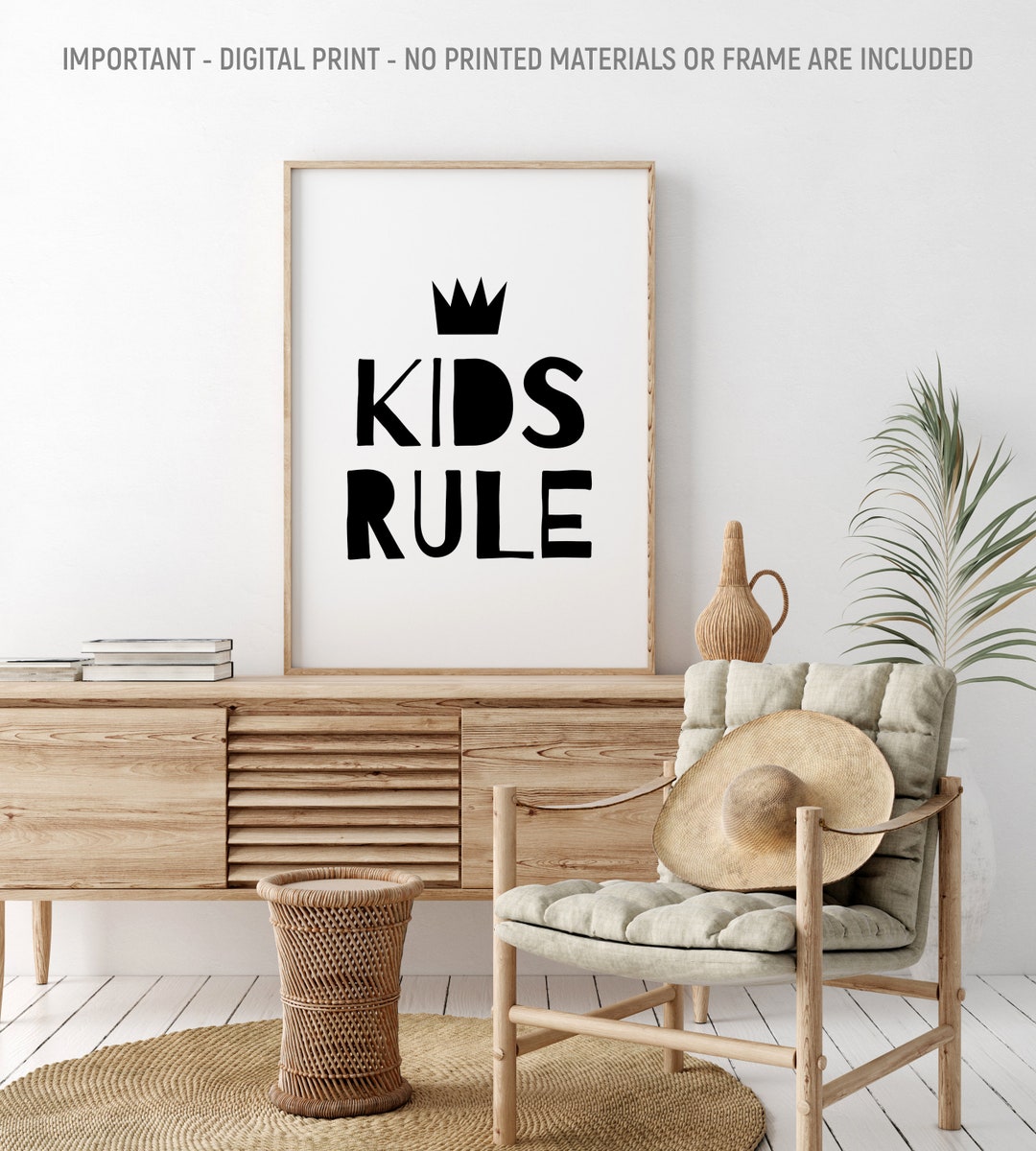 Kids Rule, Printable Kids Room Decor, Scandinavian Wall Art, Printable ...