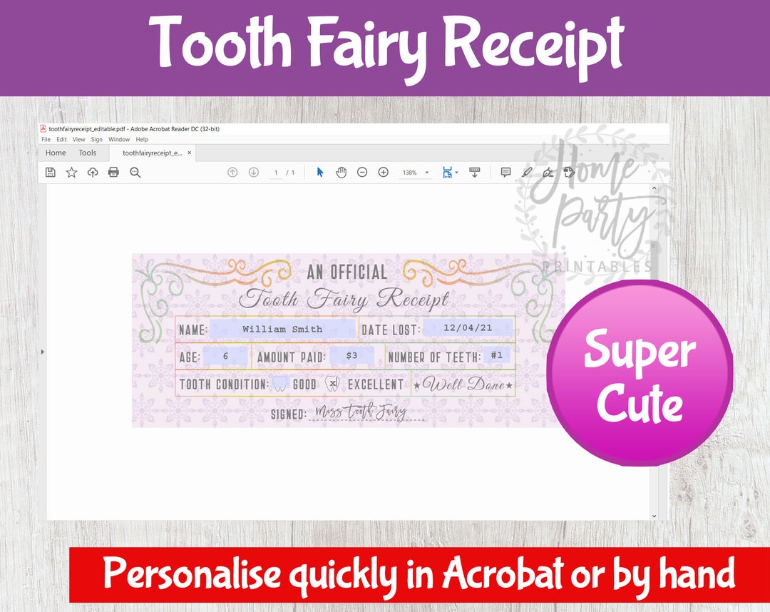 Editable Tooth Fairy Printable, Tooth Fairy Receipt Template - Etsy