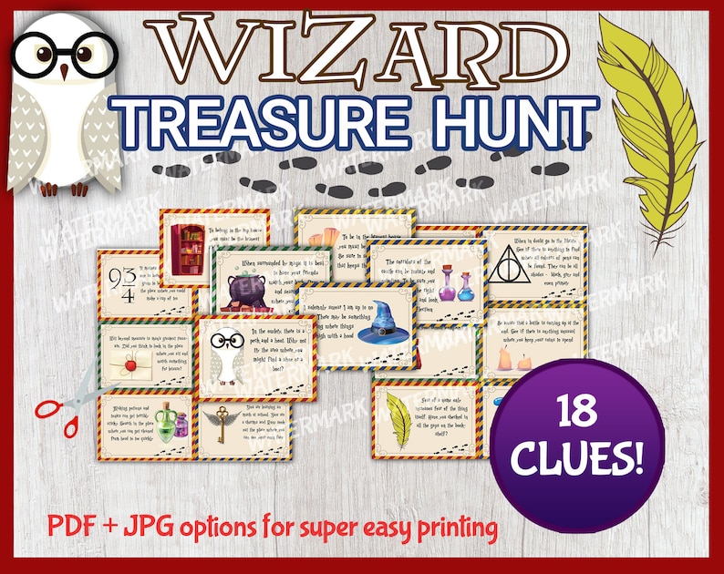 Wizard Treasure Hunt, Wizard Party Game, Treasure Hunt Clues, Wizard ...