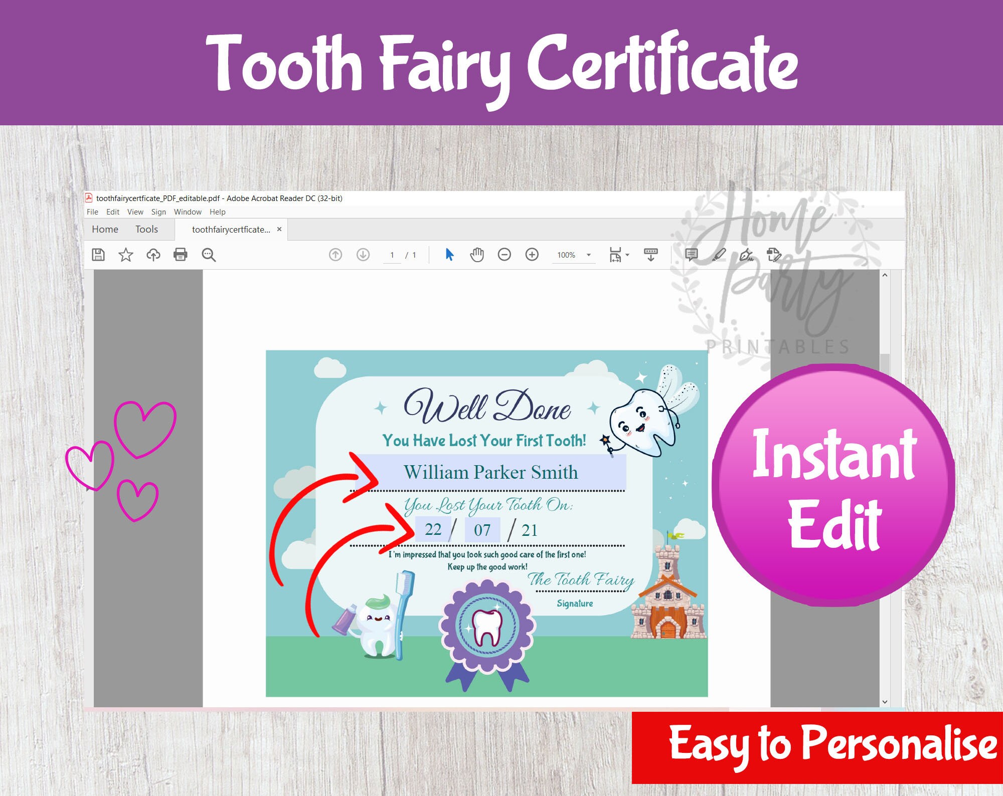 Printable Tooth Fairy Certificate, Tooth Fairy Voucher, Tooth Fairy PDF ...