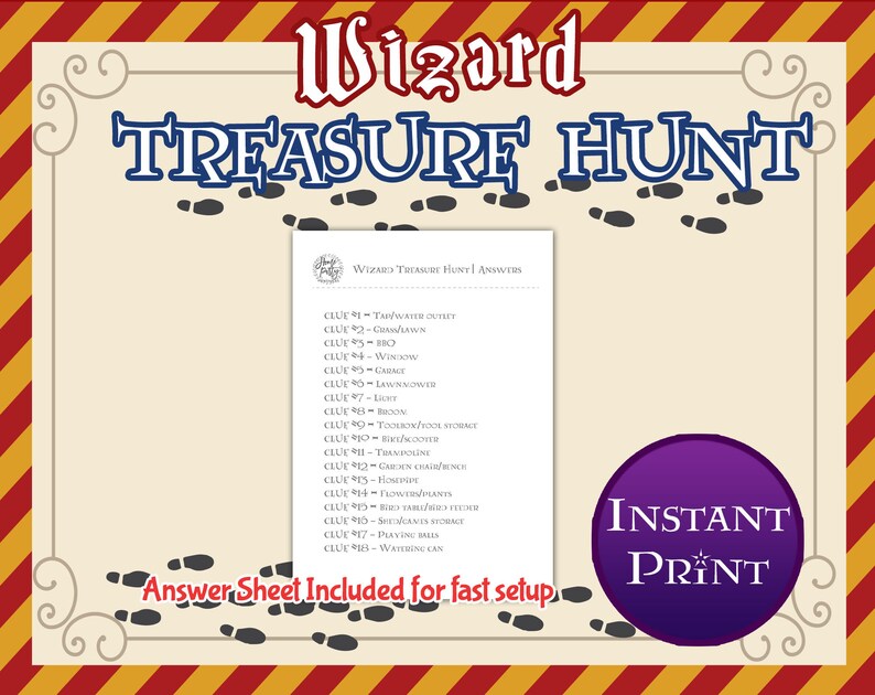 Outdoor Wizard Treasure Hunt, Wizard Party Game, Treasure Hunt Clues ...