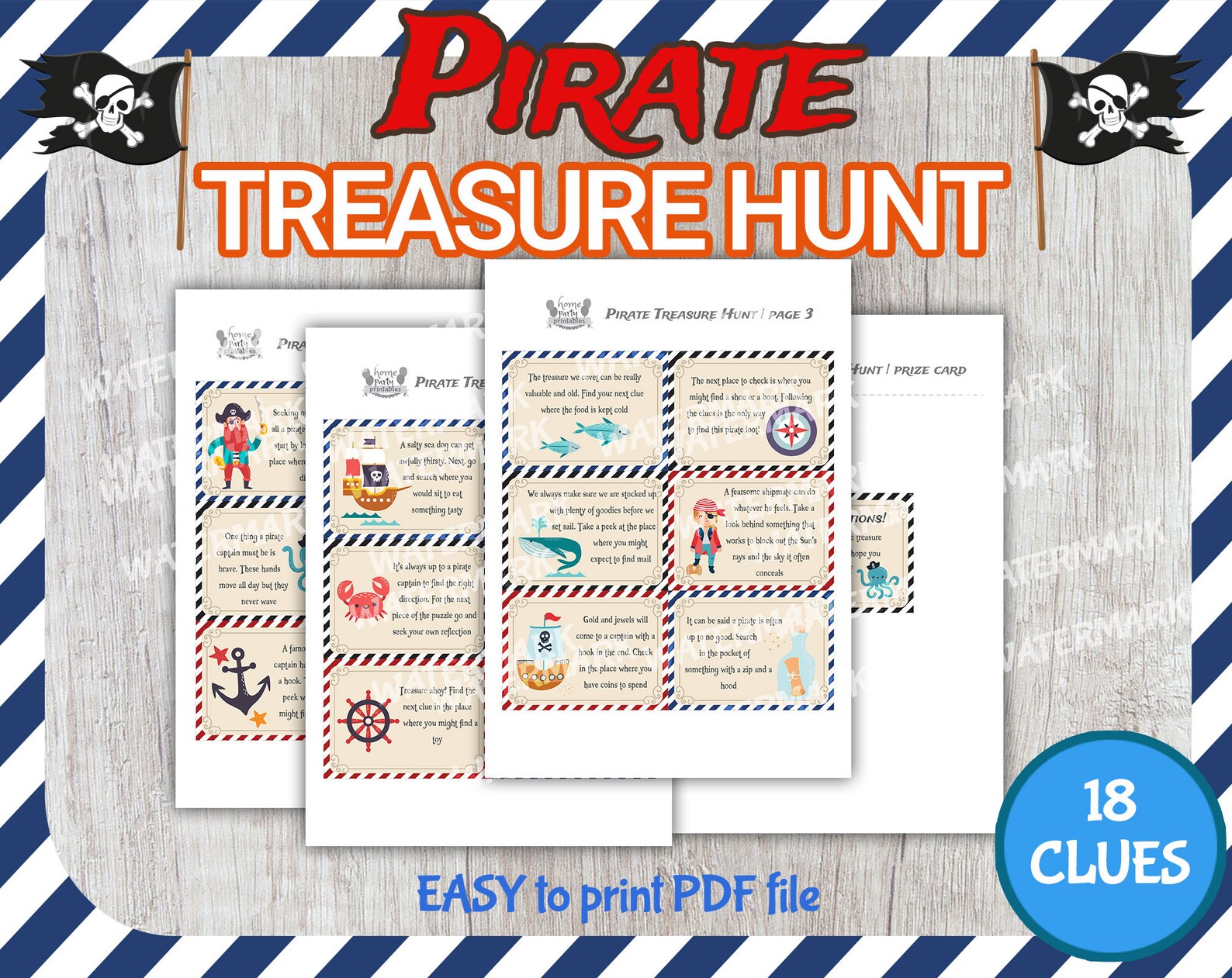 Printable Pirate Treasure Hunt Clues, Birthday Party Game (PDF) - Etsy