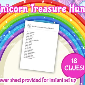 Unicorn Treasure Hunt for Kids, Unicorn Scavenger Hunt Clues, Unicorn ...