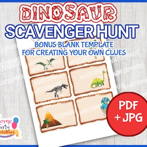 Dinosaur Scavenger Hunt, Dinosaur Treasure Hunt, Dinosaur Birthday Game ...