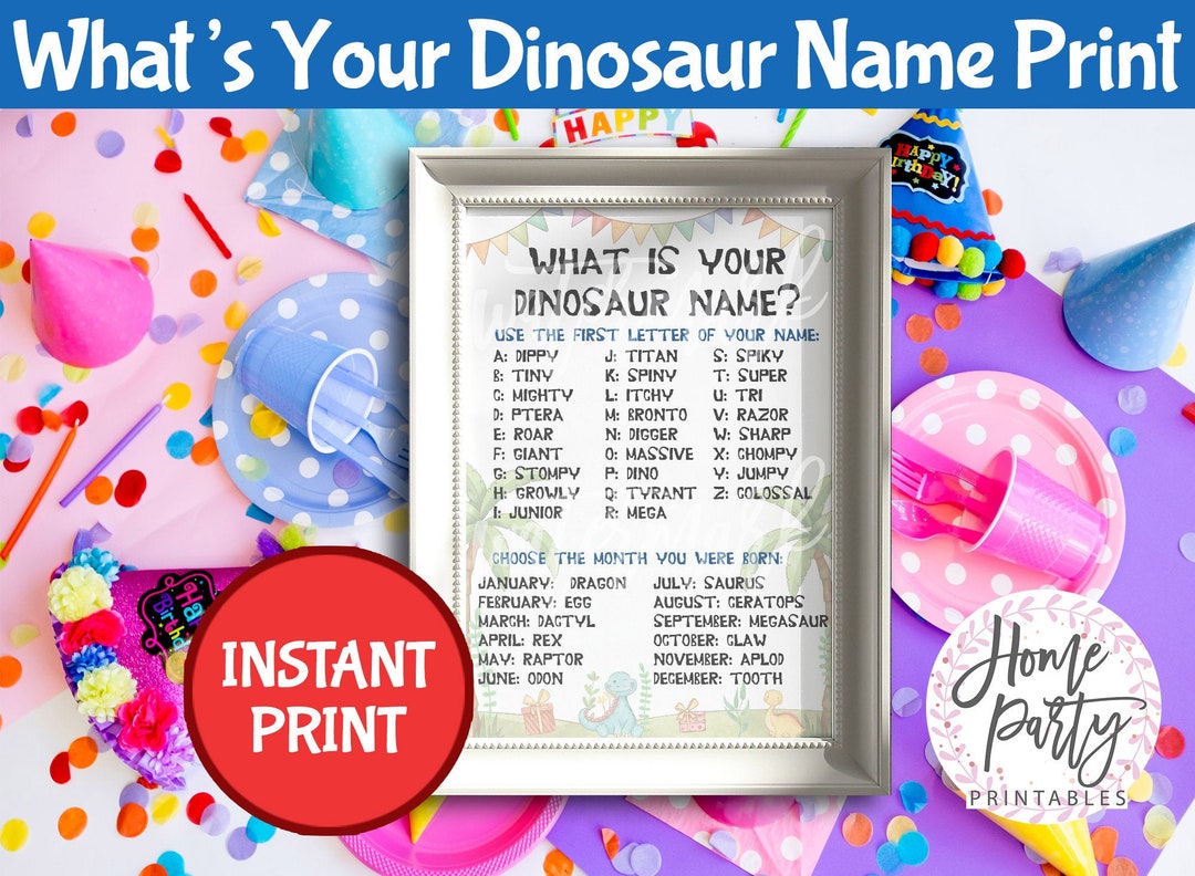 What's Your Dinosaur Name Sign, Printable Party Poster, Dinosaur Party ...