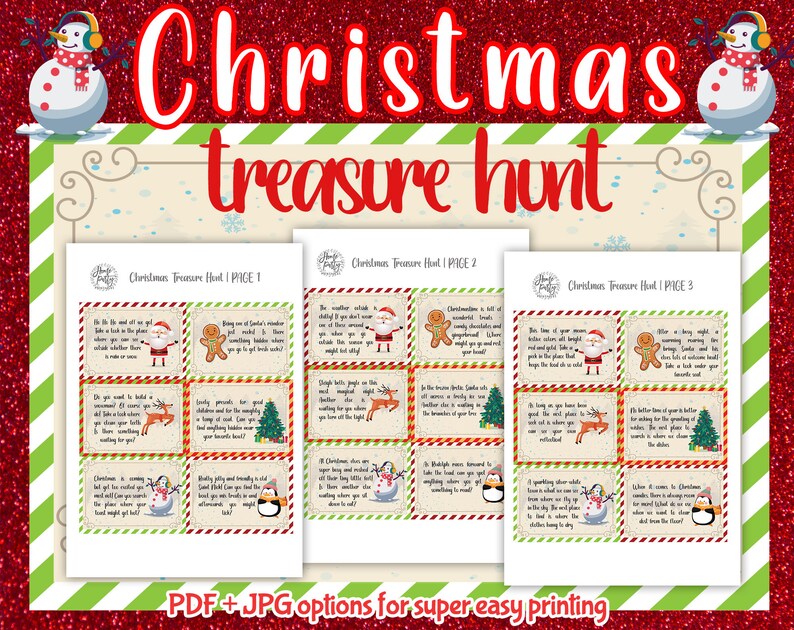 Christmas Treasure Hunt, Christmas Scavenger Hunt Clues Printable - Etsy