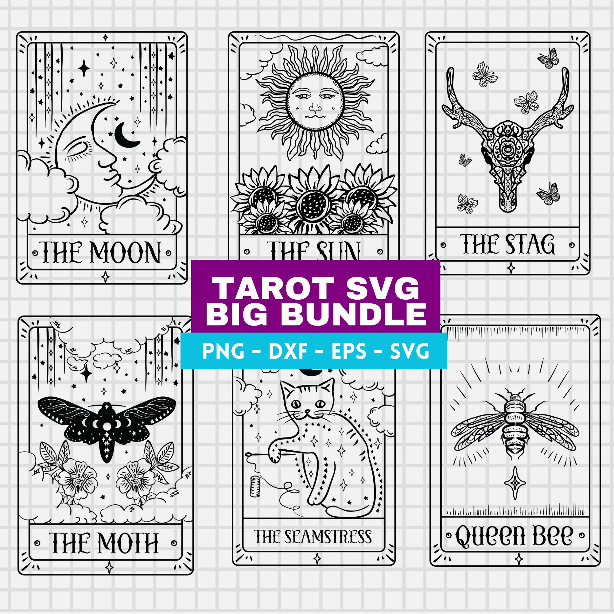 Tarot Cards SVG Bundle | Sun Tarot | Moon Tarot Png | Cricut Cut Files ...