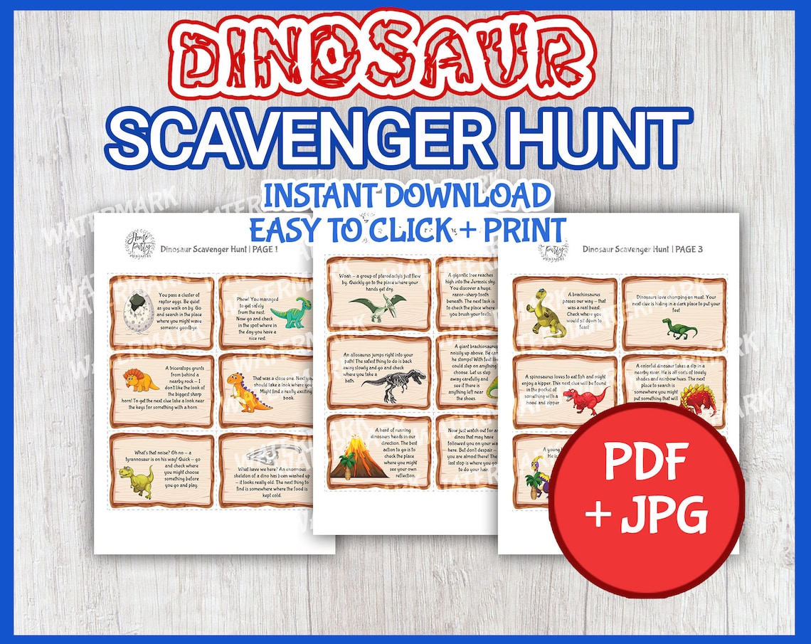 Dinosaur Scavenger Hunt, Dinosaur Treasure Hunt, Dinosaur Birthday Game ...