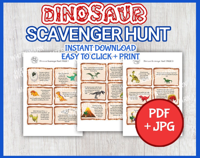 Dinosaur Scavenger Hunt, Dinosaur Treasure Hunt, Dinosaur Birthday Game ...