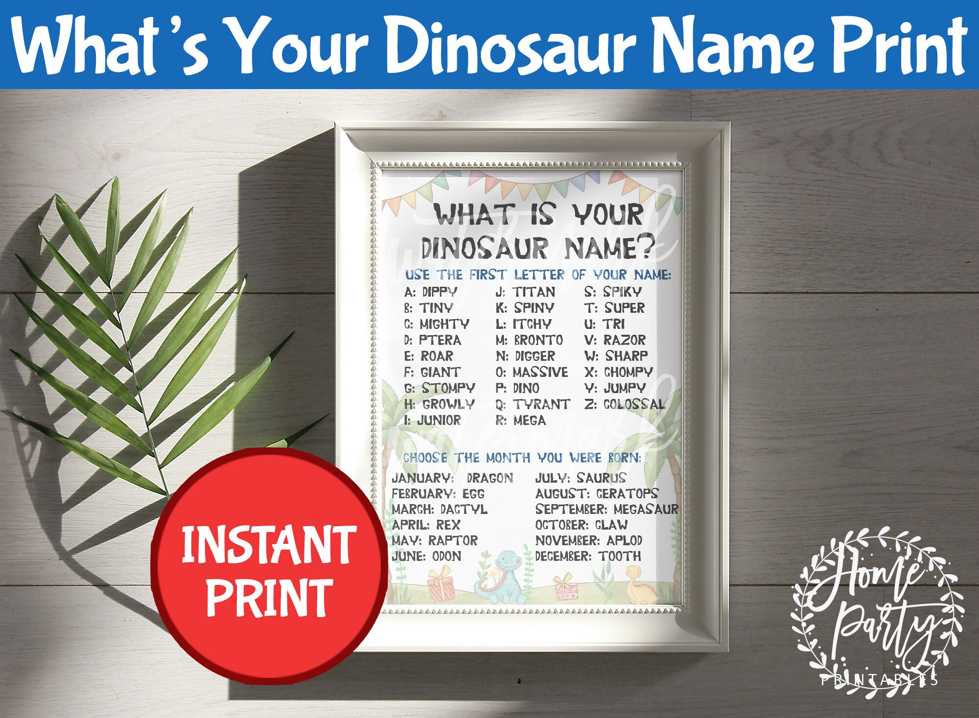 What's Your Dinosaur Name Sign, Printable Party Poster, Dinosaur Party ...