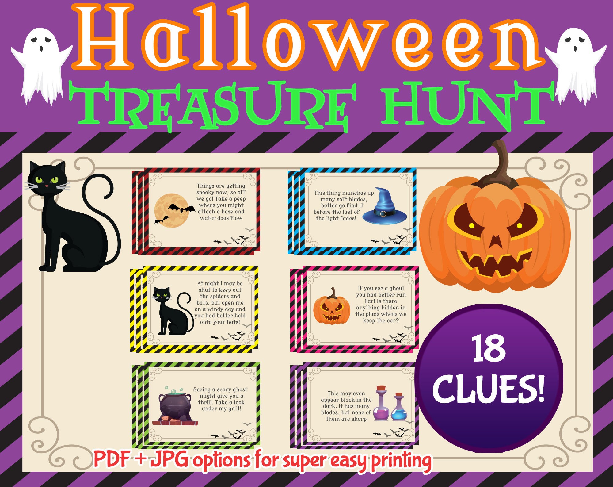 Halloween Treasure Hunt Clues, Halloween Scavenger Hunt - Etsy