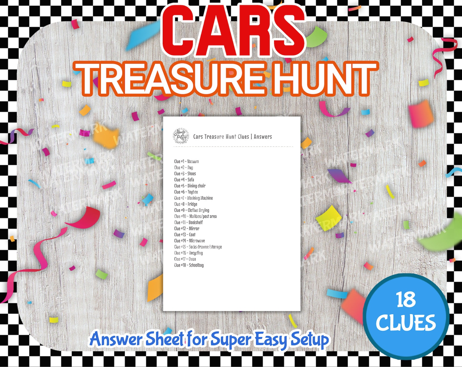 Cars Birthday Treasure Hunt, Printable Party Game (PDF) - Etsy
