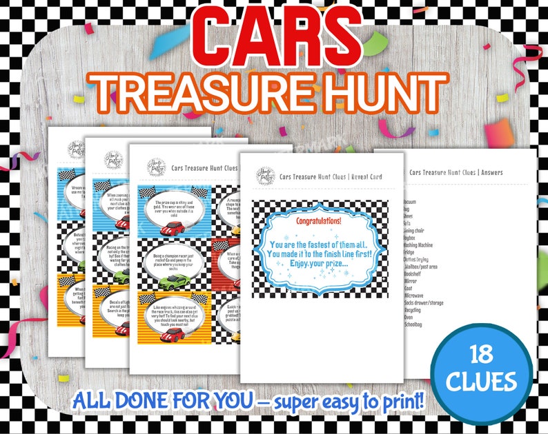 Cars Birthday Treasure Hunt, Printable Party Game (PDF) - Etsy